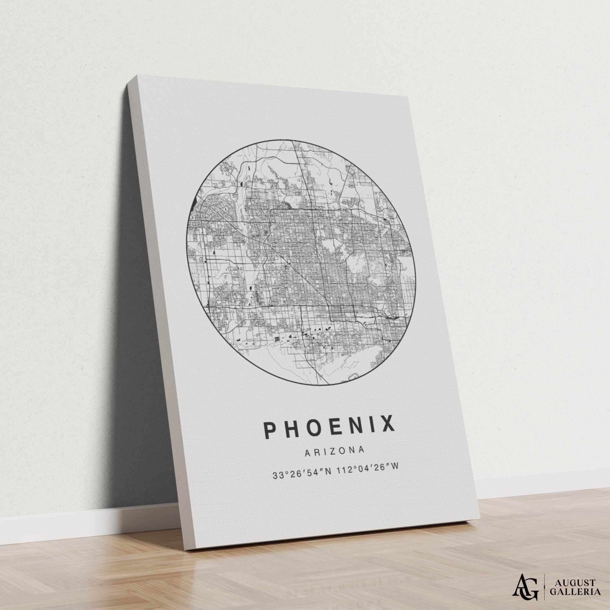 Phoenix Minimalist Map Print | Modern Black & White City Map Poster ...