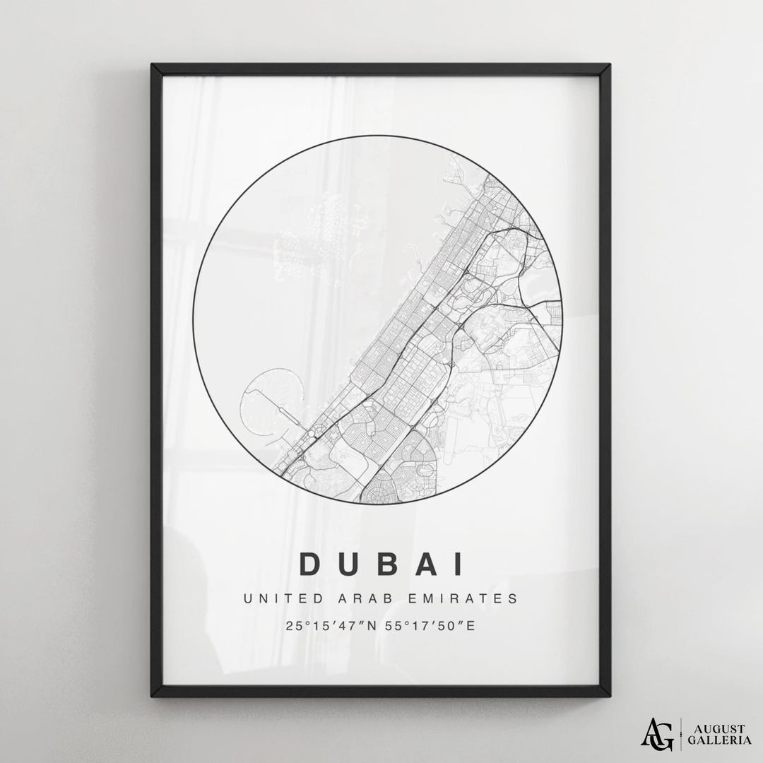 Dubai Minimalist Map Print | Modern Black & White City Map Poster ...