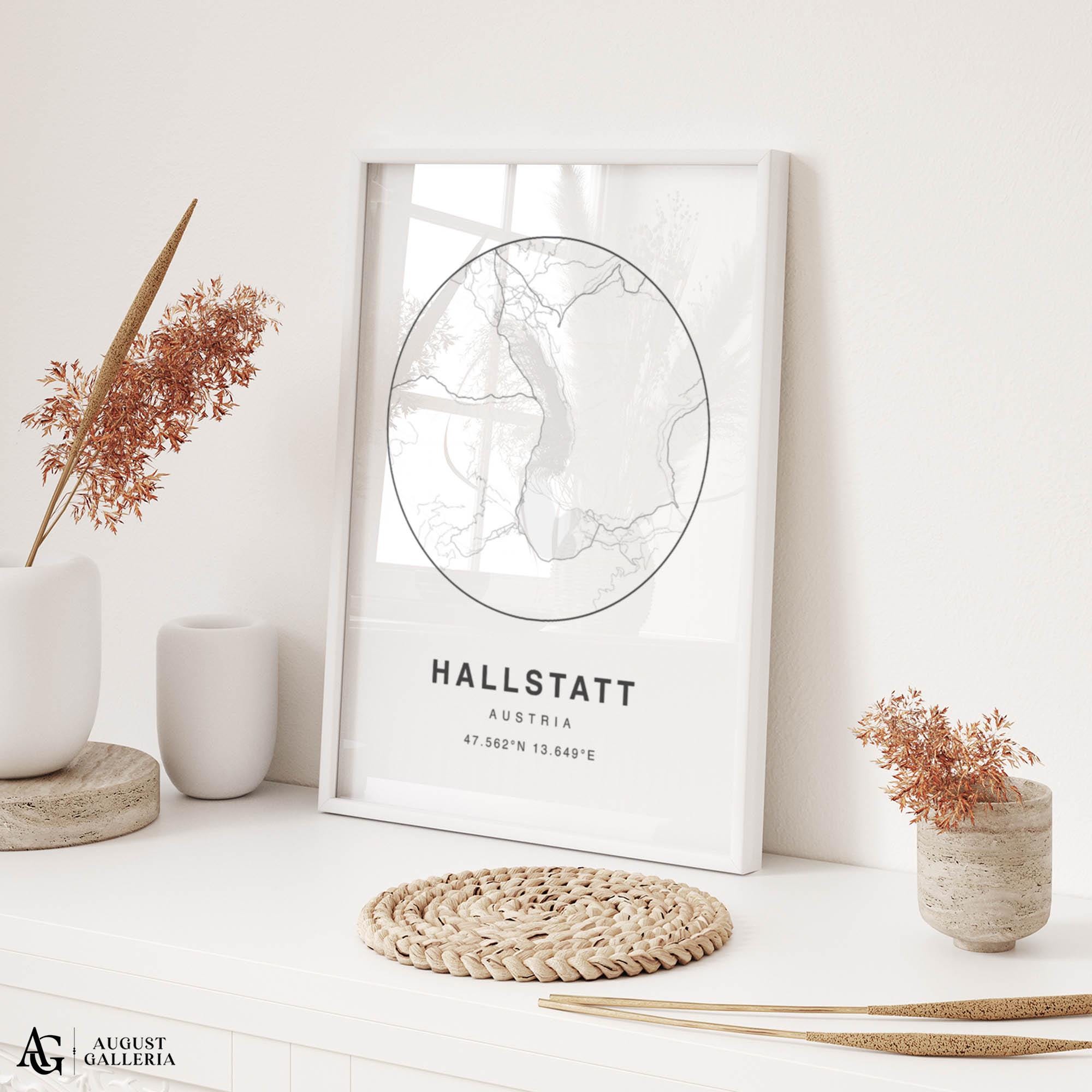 Hallstatt Minimalist Map Print | Modern Black & White City Map Poster ...