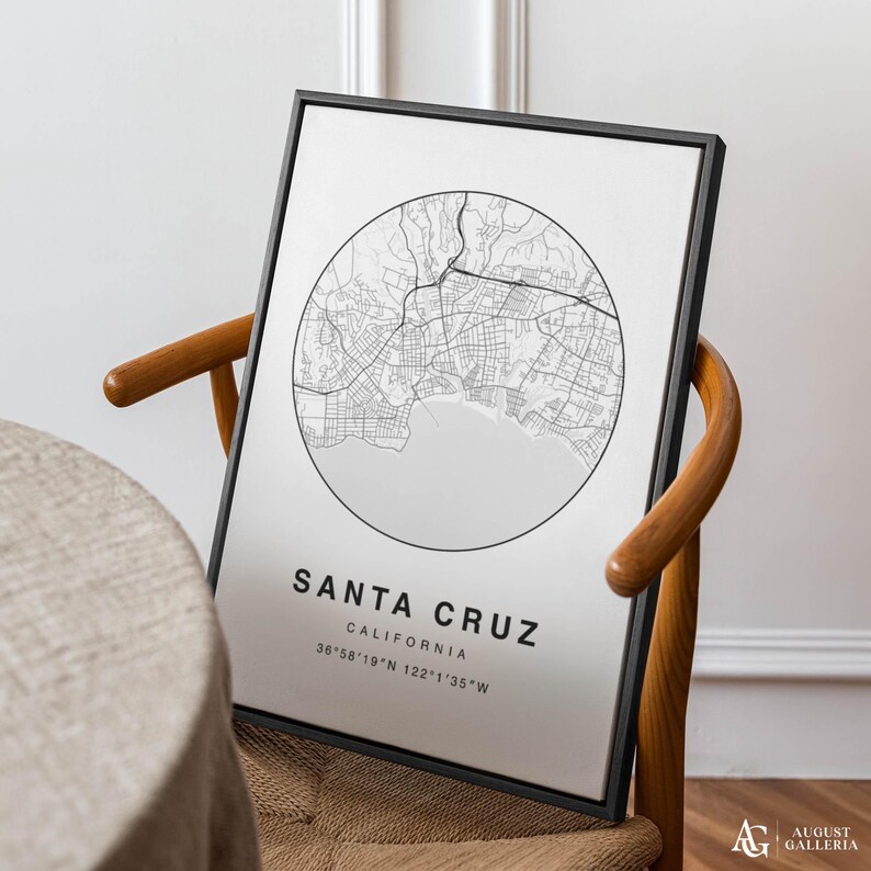 Santa Cruz Minimalist Map Print | Modern Black & White City Map Poster ...