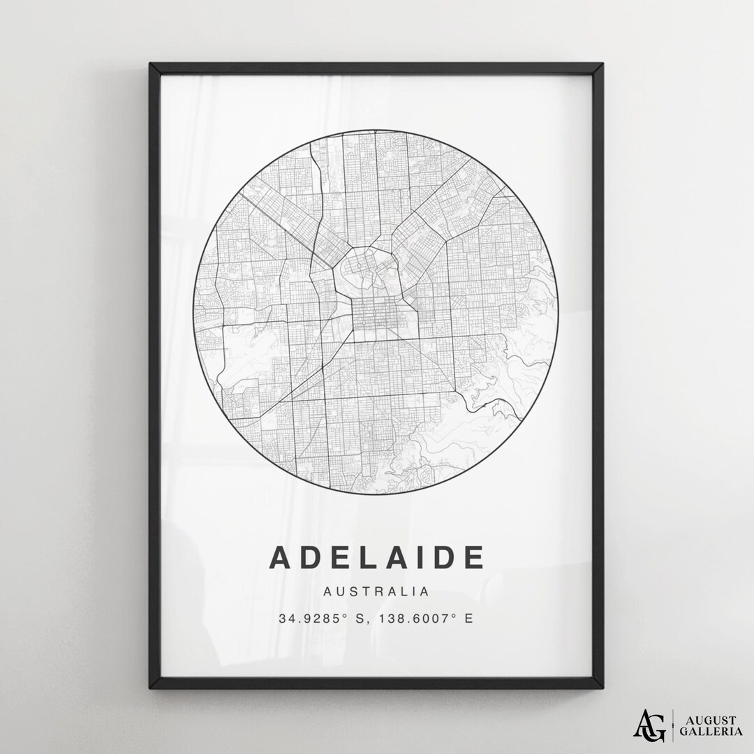Adelaide Minimalist Map Print | Modern Black & White City Map Poster ...