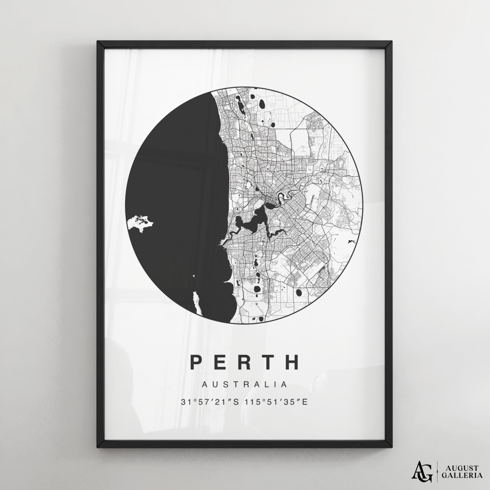 Perth Minimalist Map Print | Modern Black & White City Map Poster ...