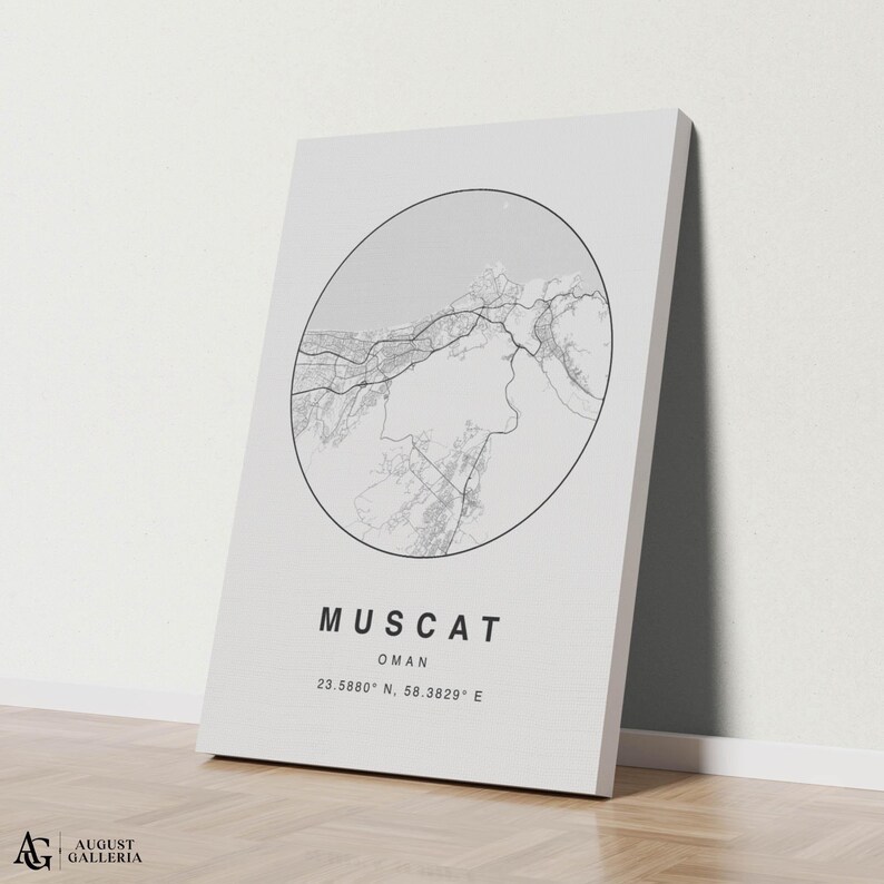 Muscat Minimalist Map Print | Modern Black & White City Map Poster ...