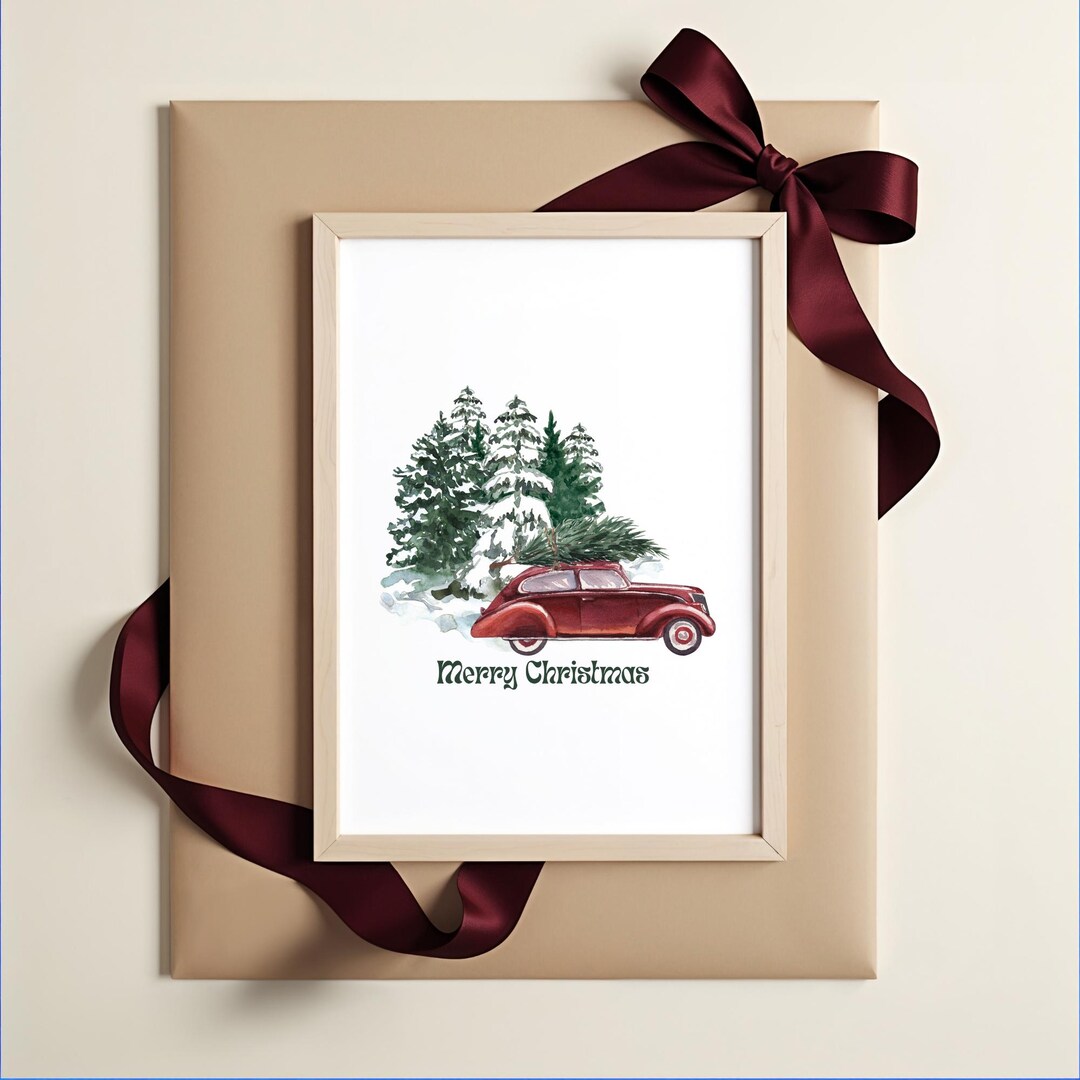 Poster Christmas Car Tree Nostalgi, Christmas Car Tree Print, Christmas ...