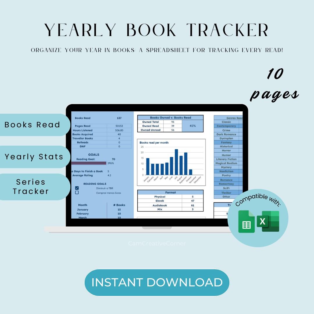 Yearly Book Tracker for Google Sheets/excel - Etsy
