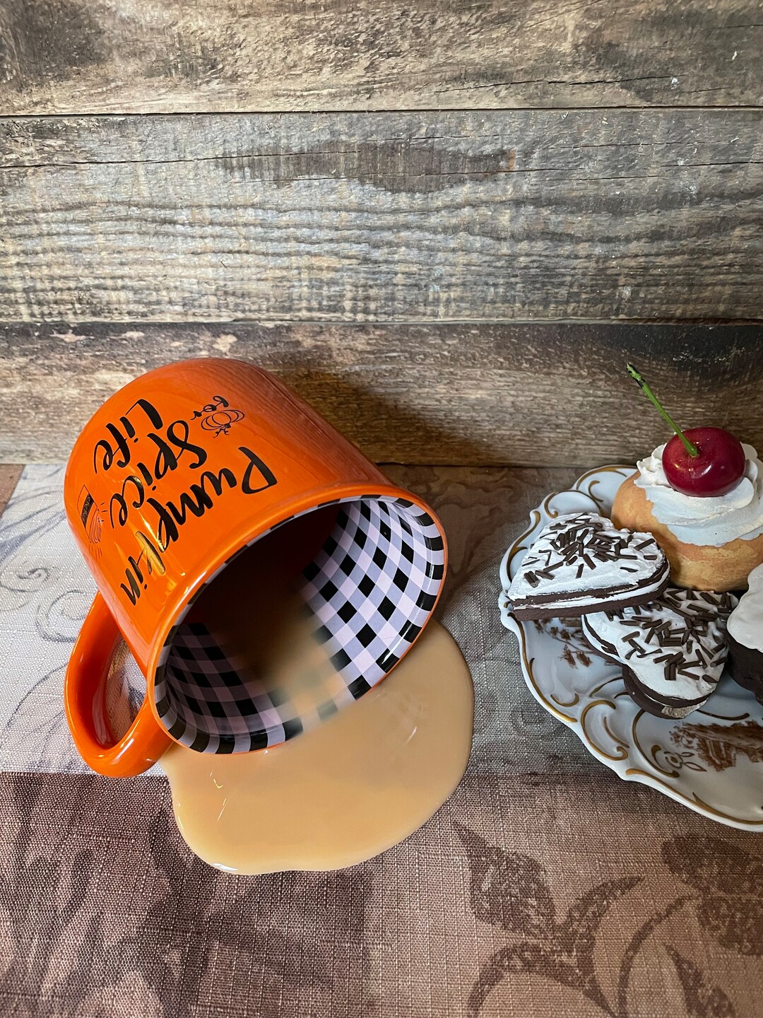 Mug of Spilled Coffee Pumpkin Spice for Life Fake Drink for Photo and ...