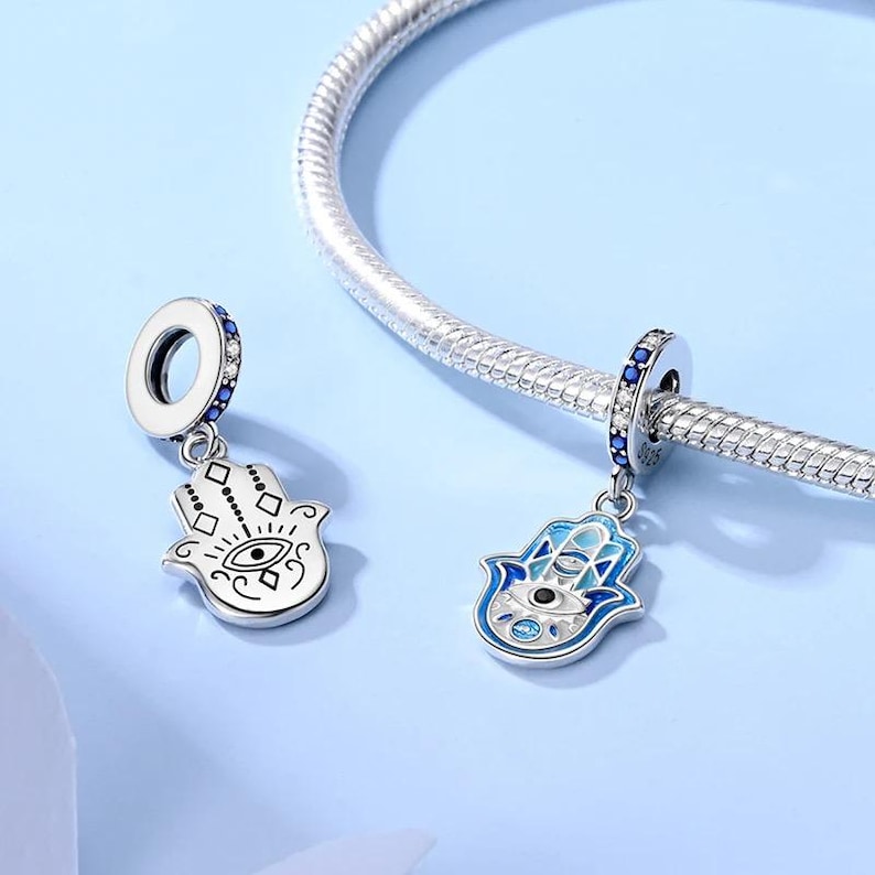 Blue Hamsa Hand Bead Fits Pandora Charm Bracelet, Silver Evil Eye ...