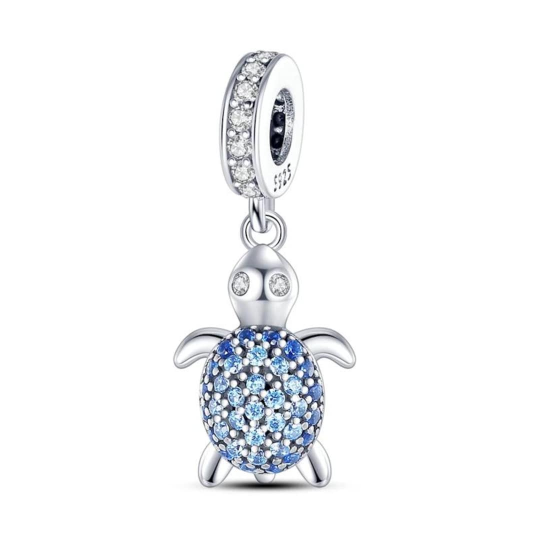 Sea Turtle Pandora Charm | Blue Pave Crystal Shell | Silver Ocean ...