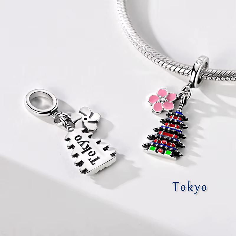 Japan Bead Fits Pandora Charm Bracelet, Silver Japanese Pagoda, Sakura ...