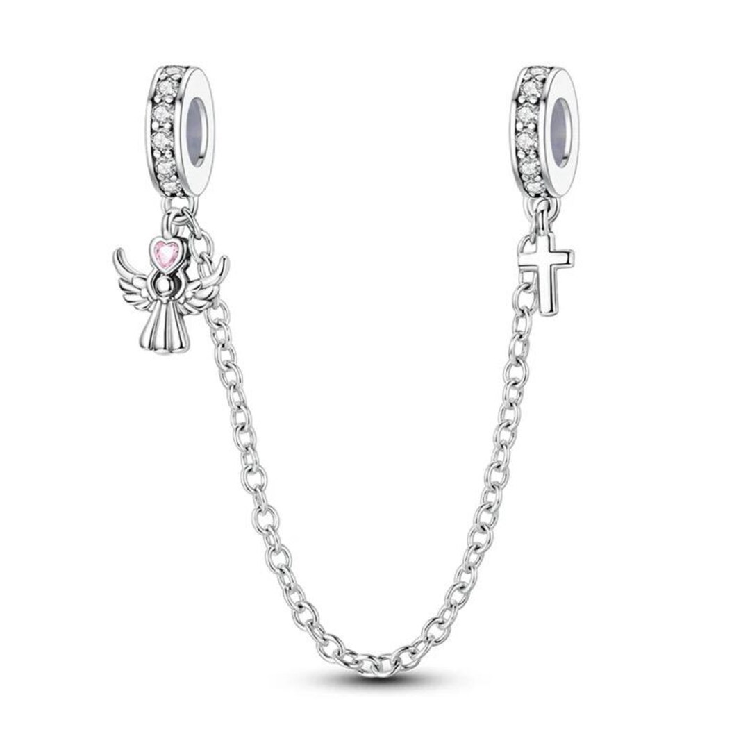 Sterling Silver Angel & Cross Safety Chain Charm for Bracelets ...