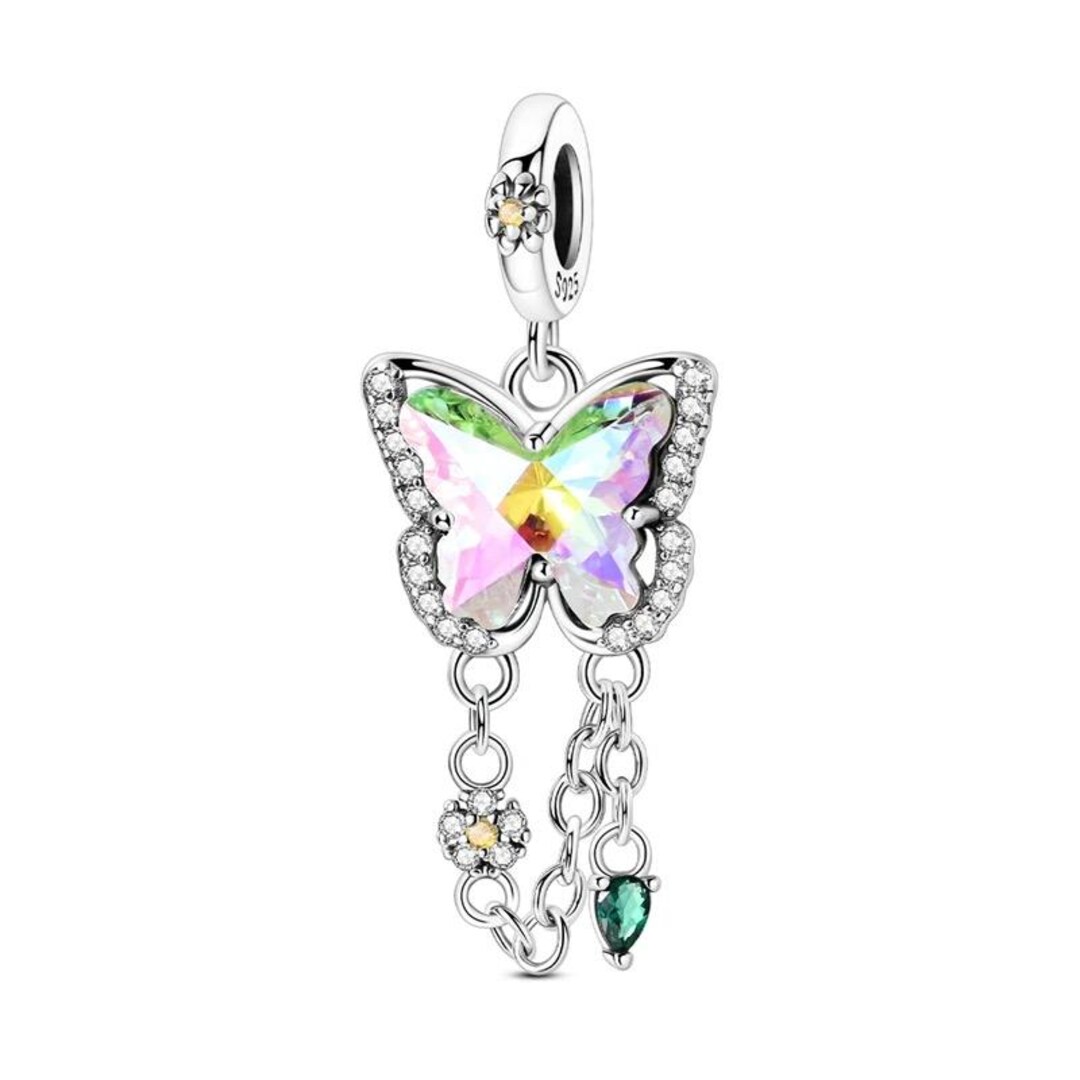 Butterfly Pandora Charm | Rainbow Crystal Wings | Silver Spring Nature ...
