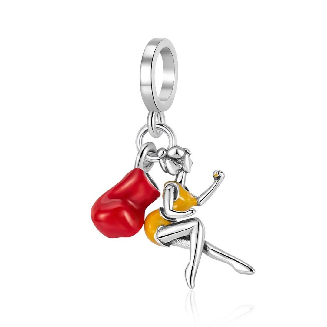 Boxing Girl Pandora Charm | Red Glove Fighter Dangle | Silver Sport ...