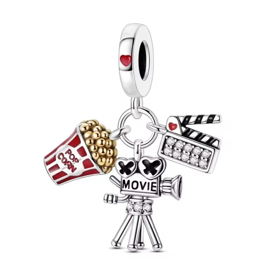Movie Night Pandora Charm | Cinema Camera Popcorn | Silver Dangle ...