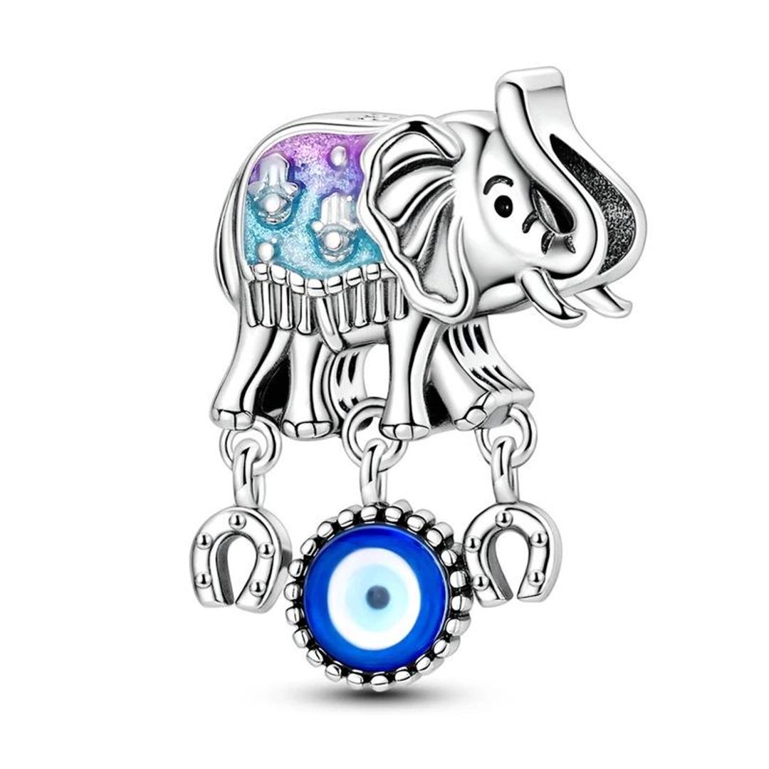 Good Luck Elephant & Evil Eye Dangle Charm, 925 Sterling Silver ...