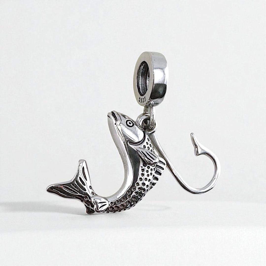Fishing Hook Pandora Charm | Silver Bass Trout Dangle | Angler Gift ...