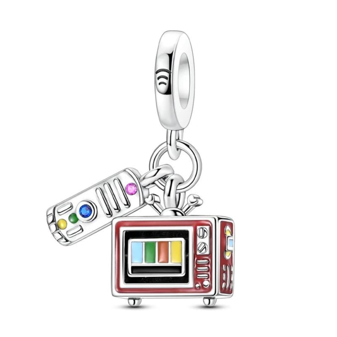 Retro TV Pandora Charm | Remote Control Dangle | Movie Night Gift ...