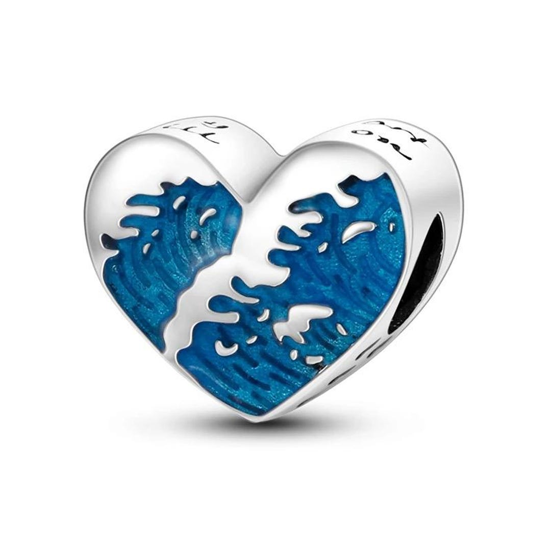 Ocean Wave Pandora Charm | Blue Enamel Heart | Silver Surf Bead ...