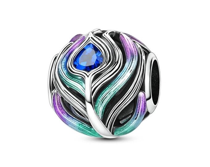 Peacock Feather Charm: Sterling Silver, Blue Crystal, Pandora ...