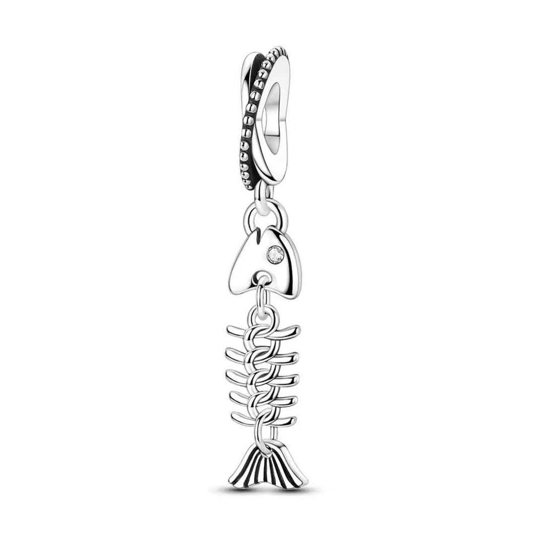 Fish Bone Pandora Charm | Silver Skeleton Dangle | Funny Fishing ...