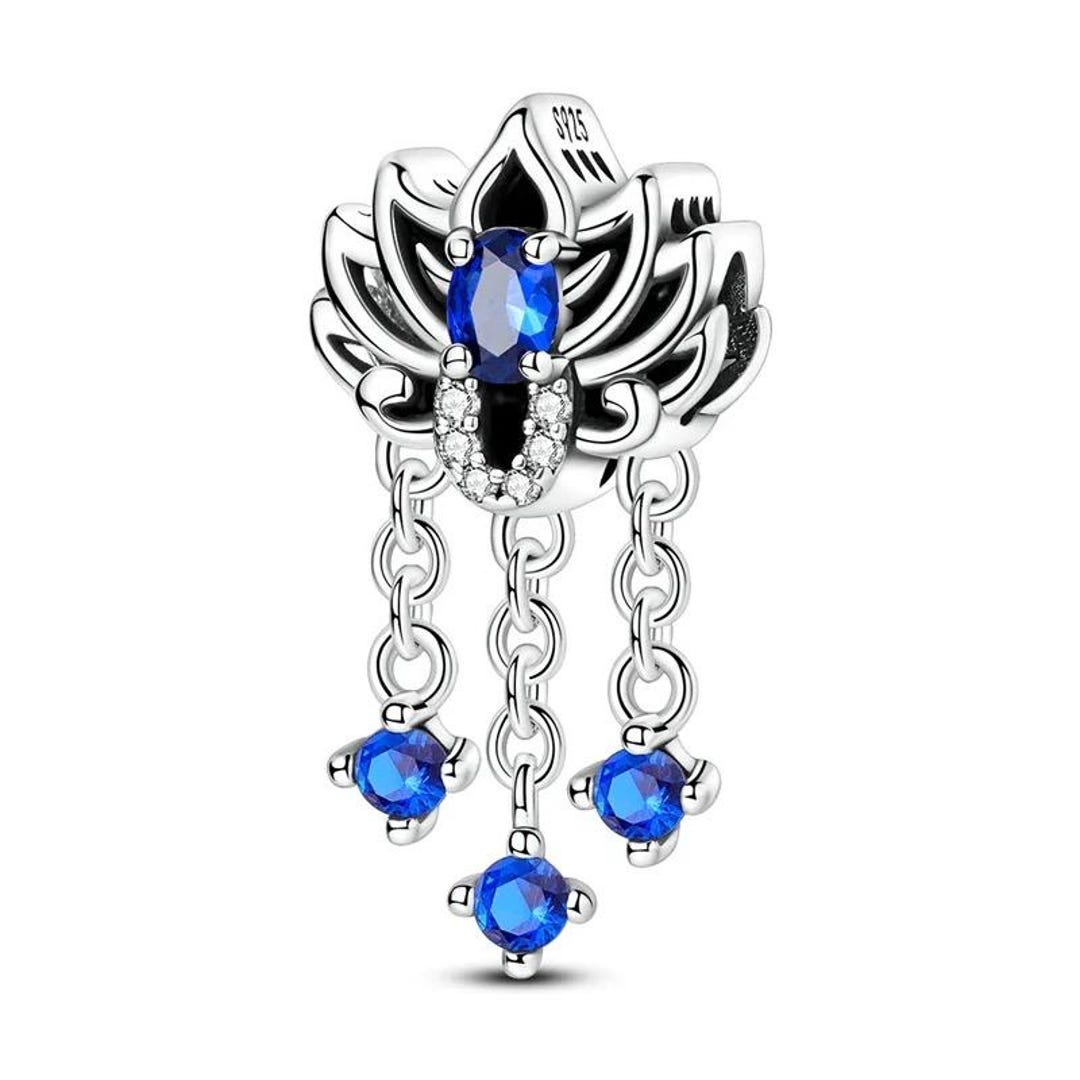 Blue Lotus Pandora Charm | Crystal Flower Chandelier | Silver Dangle ...