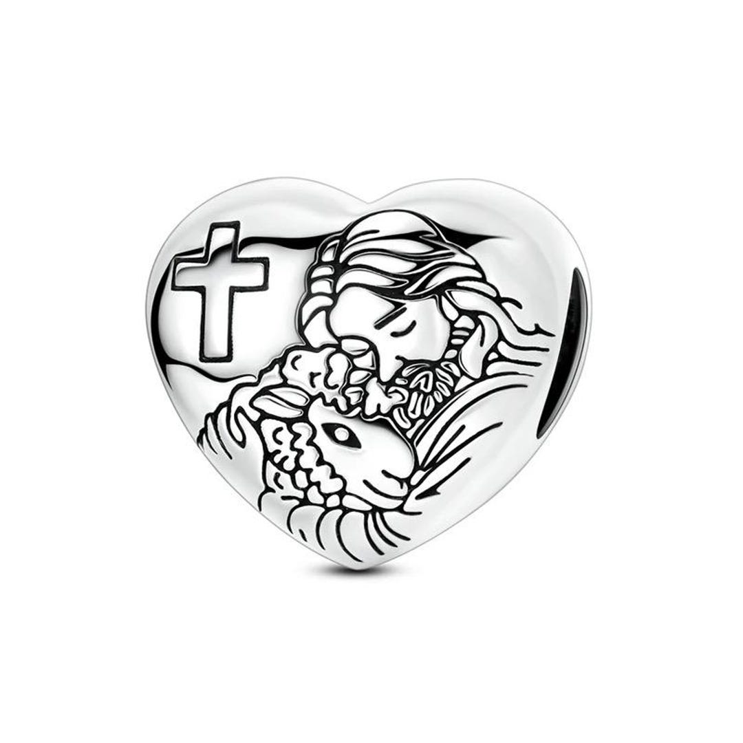 Jesus Good Shepherd Pandora Charm | Lamb Cross Heart Bead | Silver ...