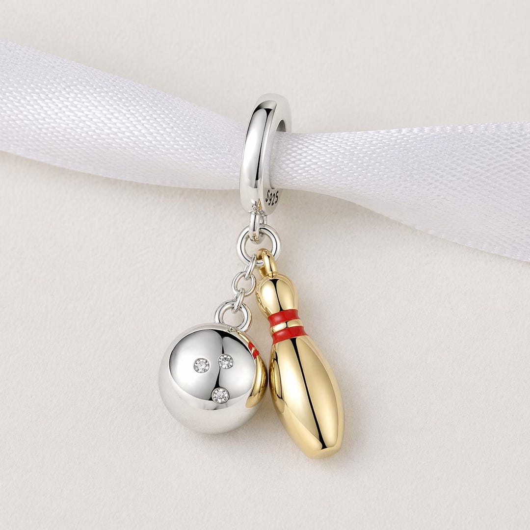 Bowling Ball Pin Dangle Fits Pandora Charm Bracelet, Gold Silver Red ...