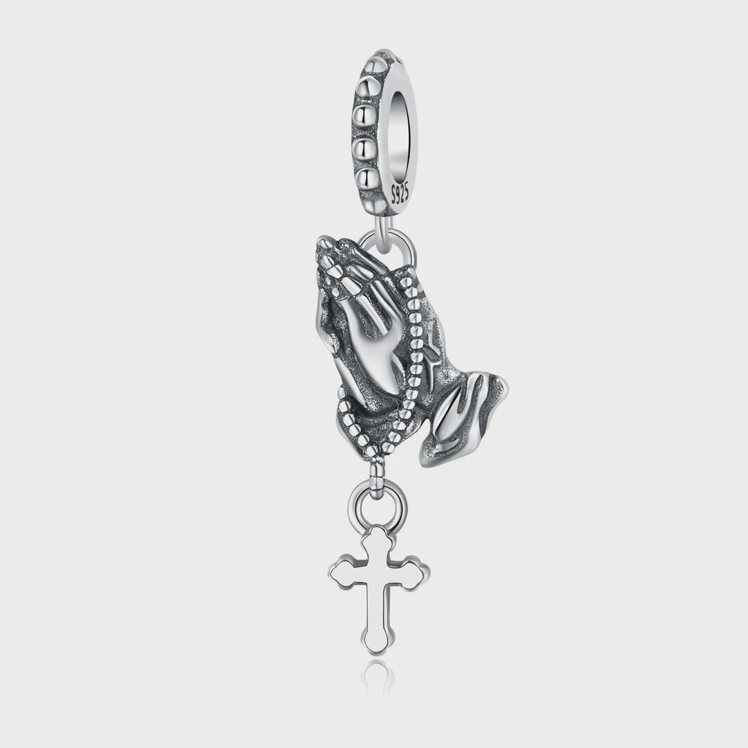 Praying Hands & Cross Dangle Charm: Sterling Silver Christian Jewelry ...