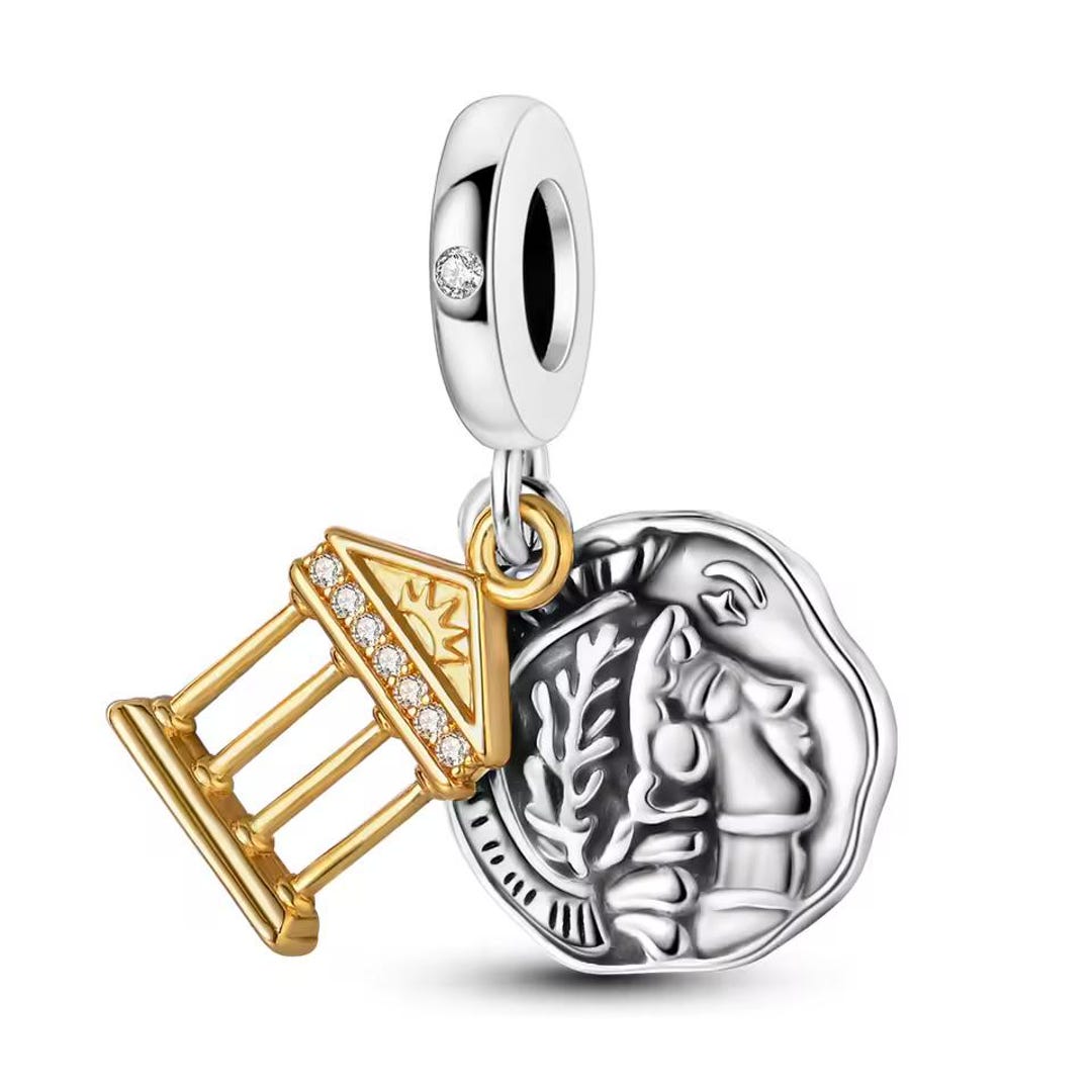 Rome Pandora Charm | Ancient Coin Temple | Silver Gold Dangle | Caesar ...