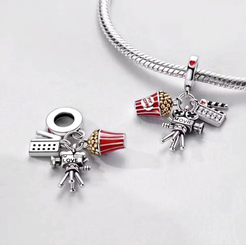 Movie Night Bead Fits Pandora Charm Bracelet, Cinema Camera Popcorn ...