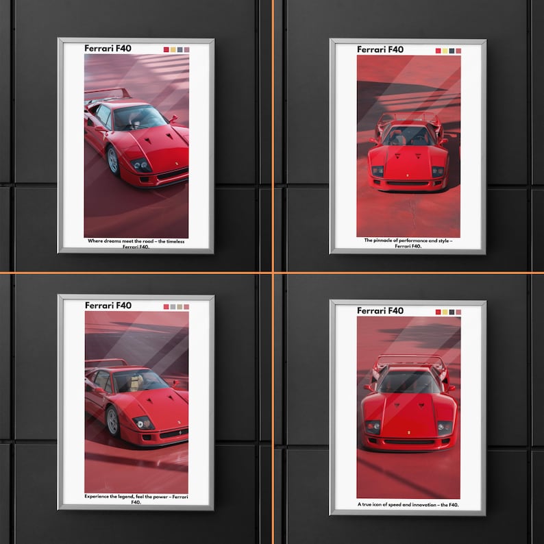 Ferrari F40 Poster Set: Vintage Automotive Wall Art (digital Download ...