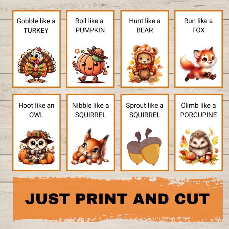 Fall Movement Cards, Thanksgiving Games, Flash Cards, Montessori ...