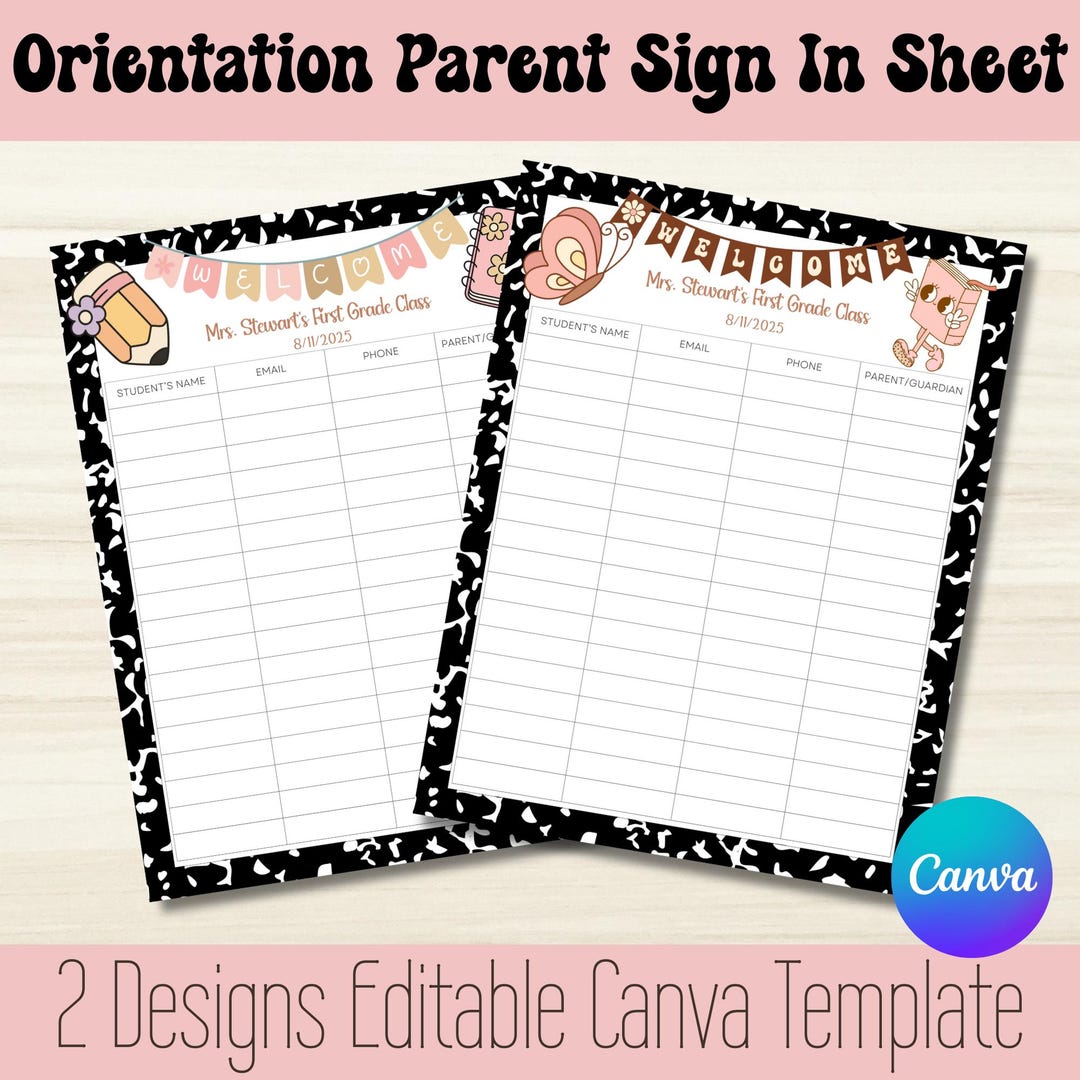 Retro Parent Sign-in Sheet | Open House Printable (editable Canva ...