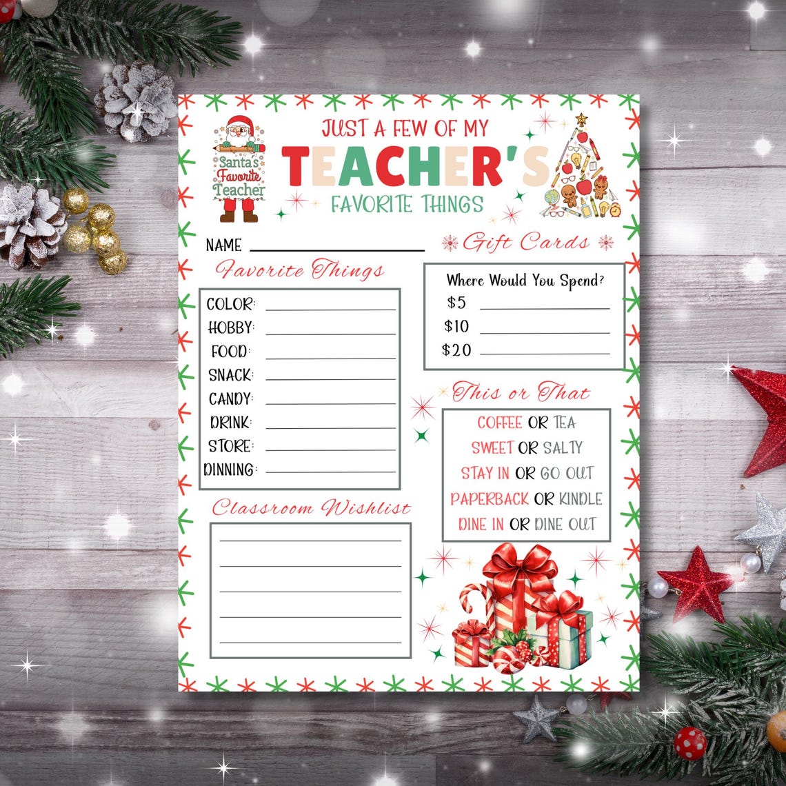 EDITABLE A Few of My Teacher's Favorite Things Questionnaire Template ...