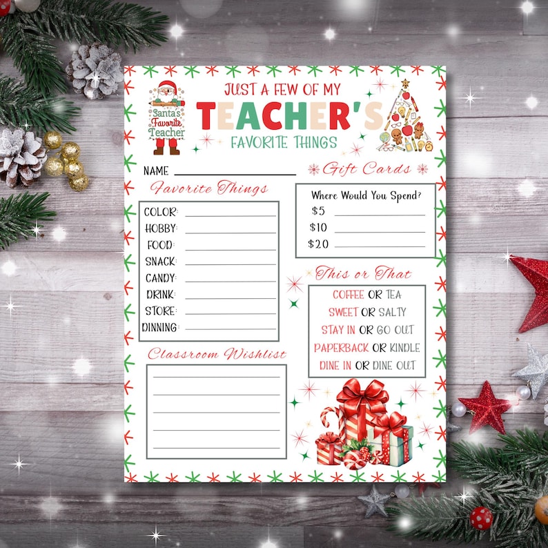 EDITABLE A Few of My Teacher's Favorite Things Questionnaire Template ...