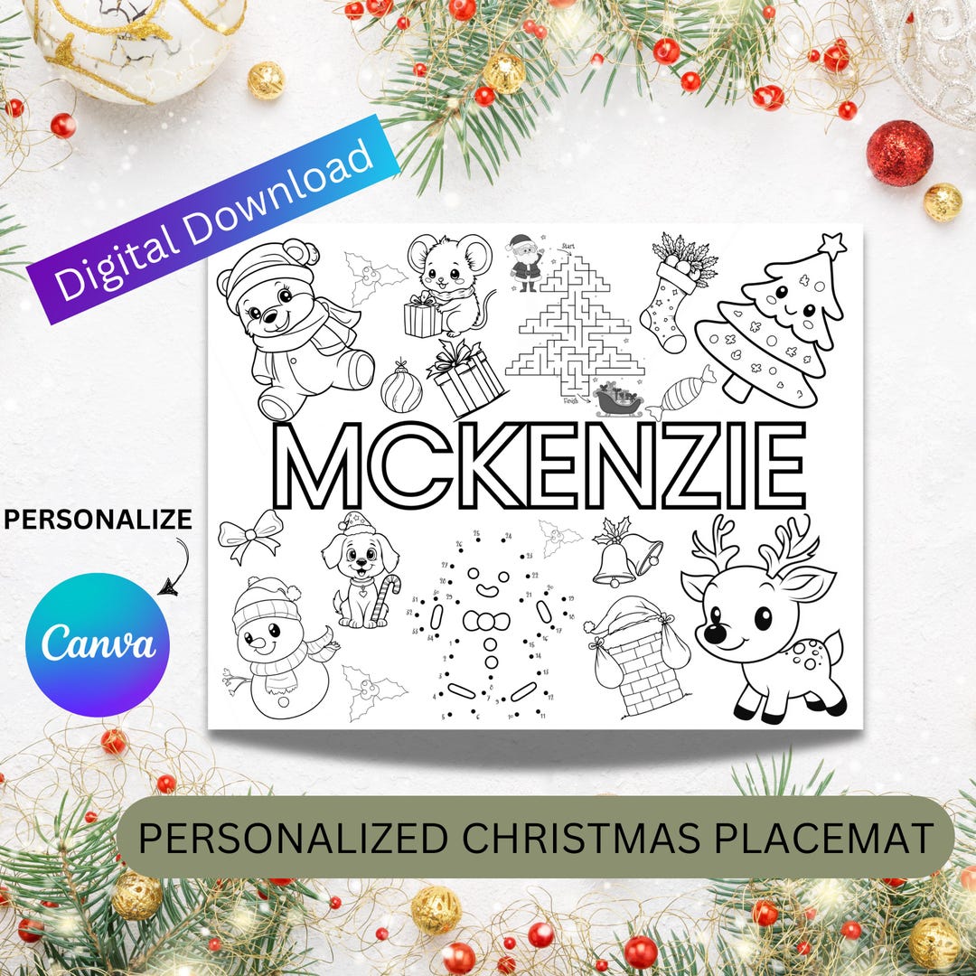 Christmas Personalized Placemat Coloring Sheet | Christmas Activity ...
