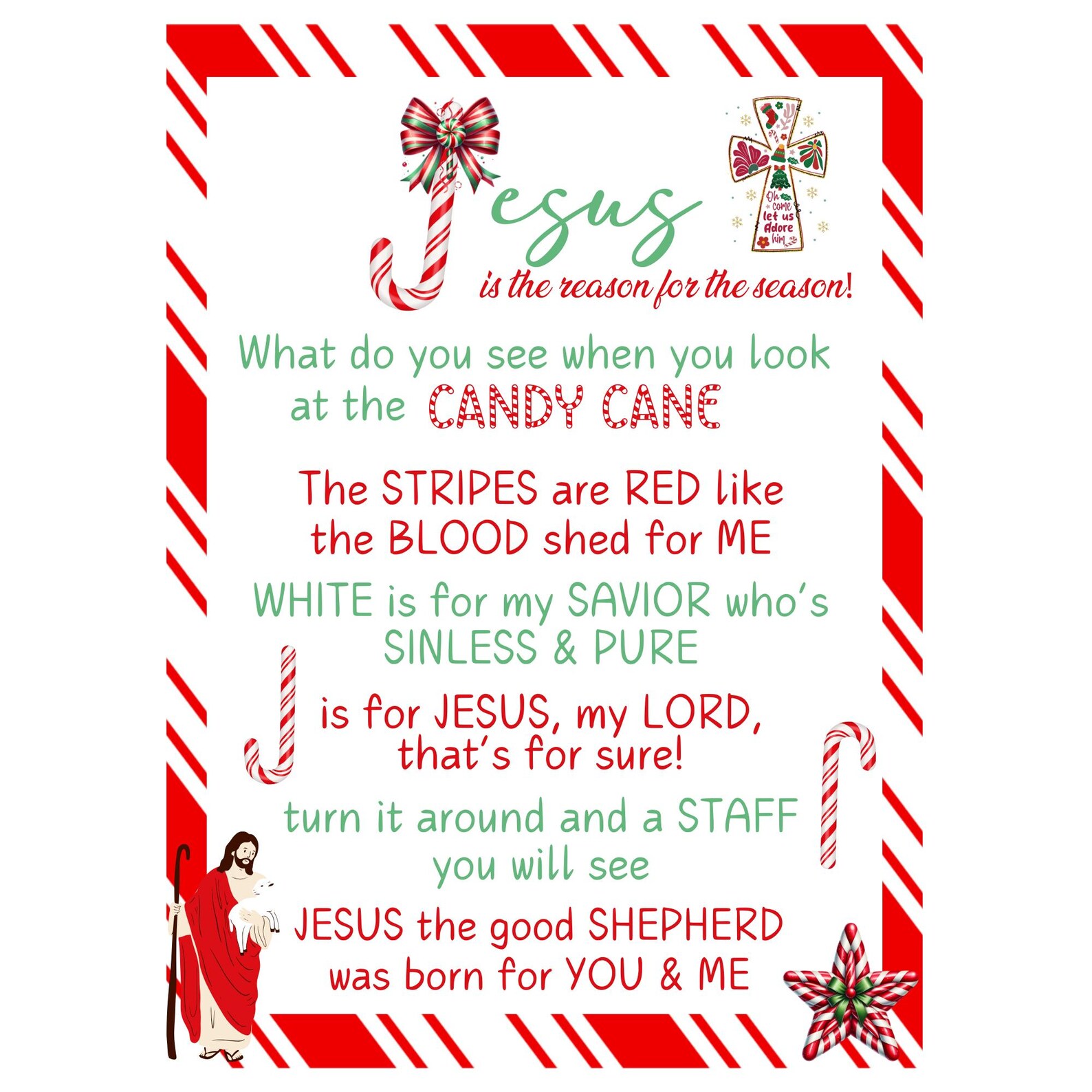 Candy Cane Story Printable Tag, Candy Cane Christian Poem, Christmas ...