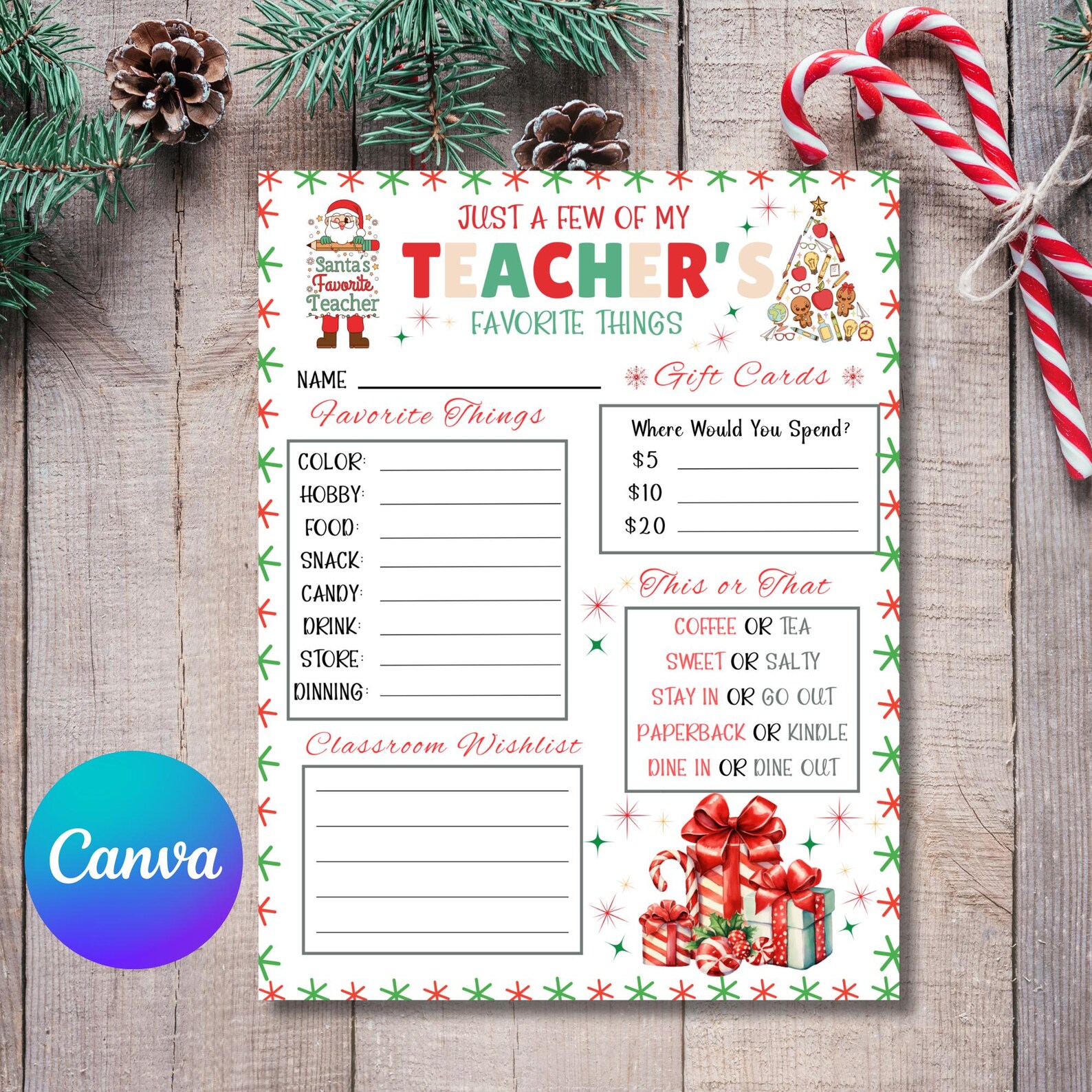 EDITABLE A Few of My Teacher's Favorite Things Questionnaire Template ...