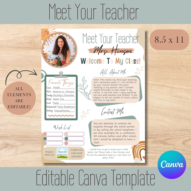 Editable 'all About Me' Teacher & Student Canva Template - Etsy
