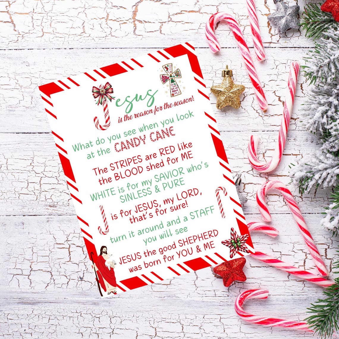 Candy Cane Story Printable Tag, Candy Cane Christian Poem, Christmas ...