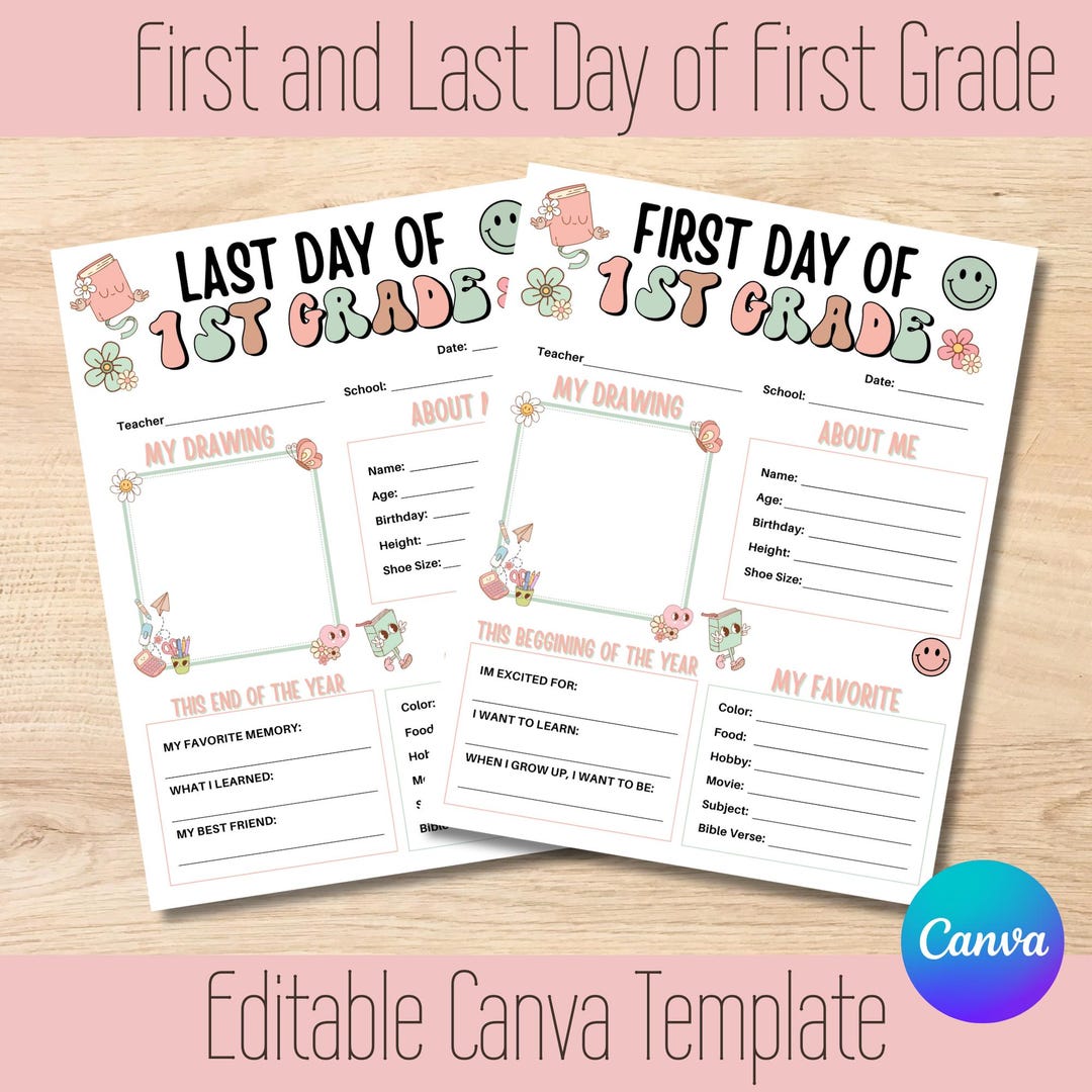 First & Last Day of First Grade | Canva Template (8.5x11 In) - Etsy