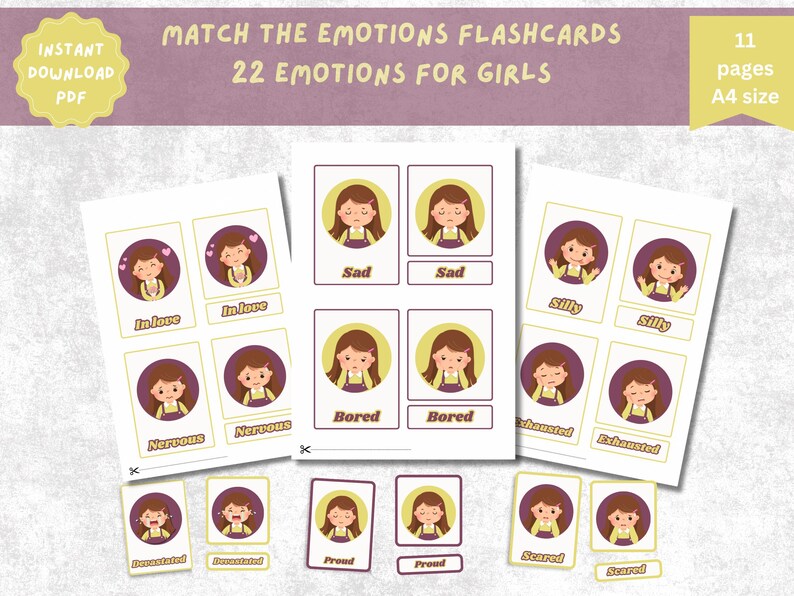 Emotion Flashcards for Kids Girl Version Emotions Sorting for Toddlers ...
