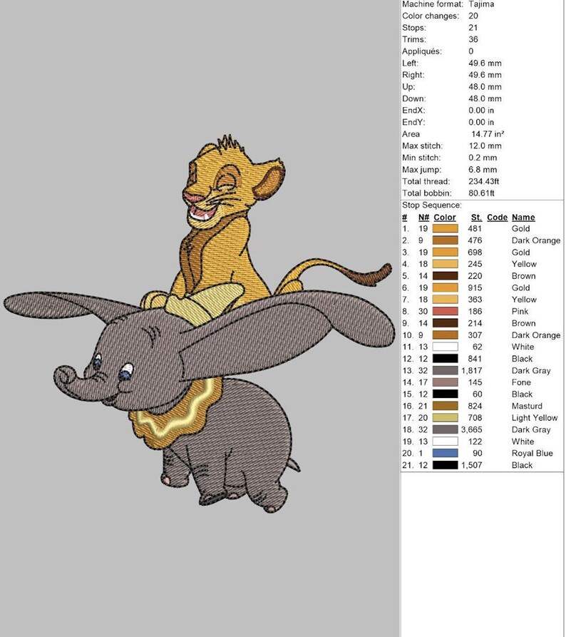 Dumbo and Simba Embroidery File Cartoon Machine Design Disney ...