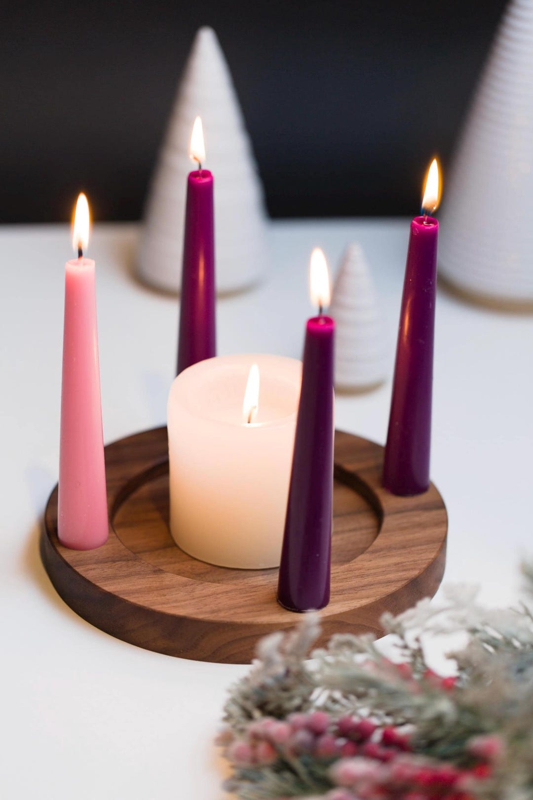 Wooden Advent Wreath Taper Candle Holder Dining Table Centerpiece Made ...
