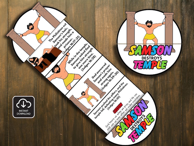Samson Strength Folding Surprise Bible Craft, Bible Lesson, Samson ...