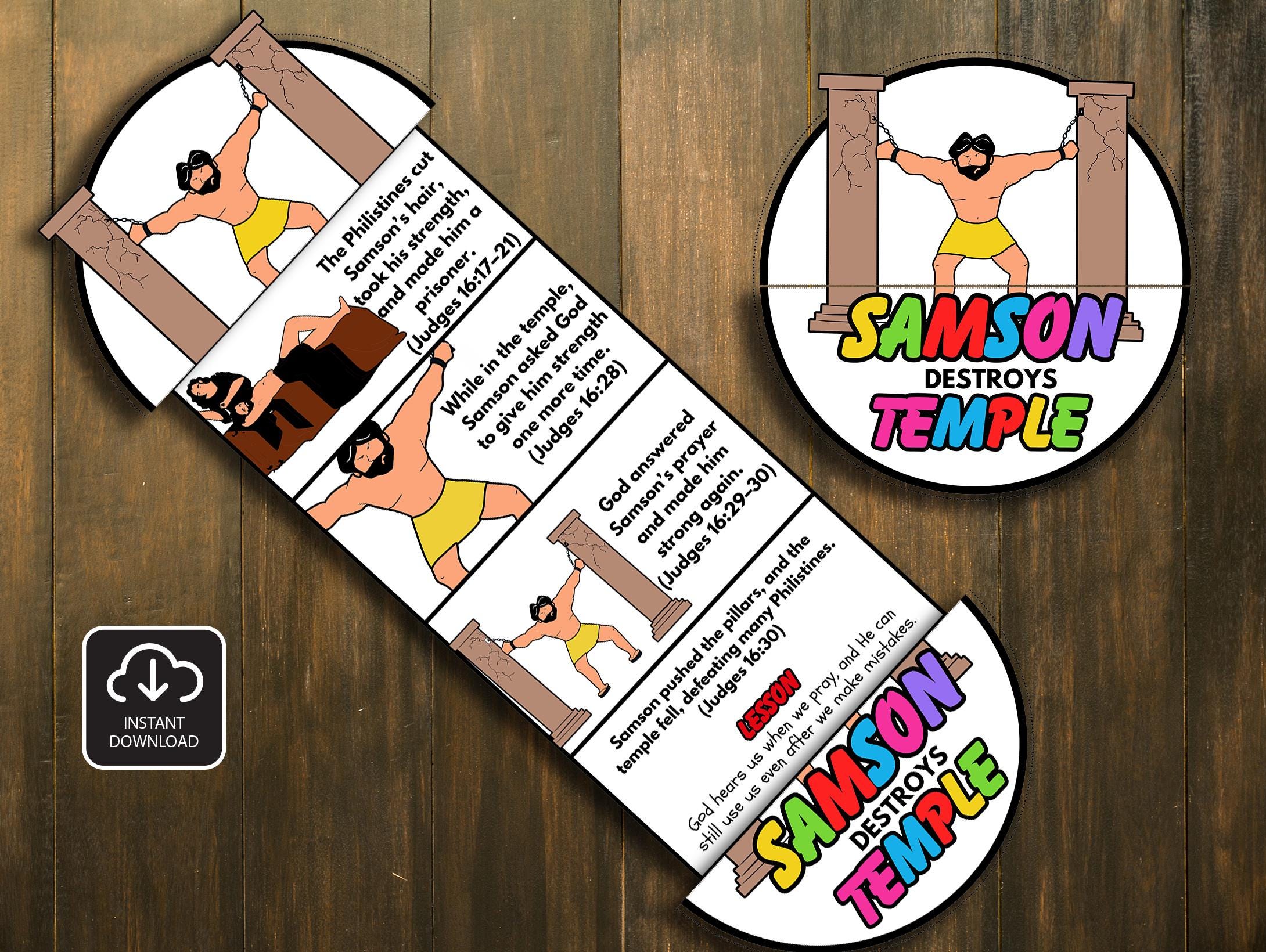 Samson Strength Folding Surprise Bible Craft, Bible Lesson, Samson ...