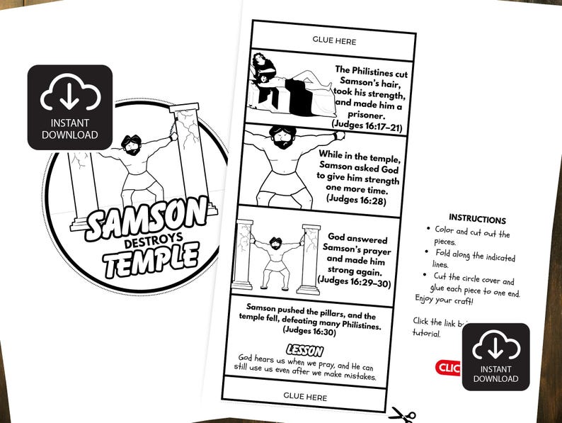 Samson Strength Folding Surprise Bible Craft, Bible Lesson, Samson ...