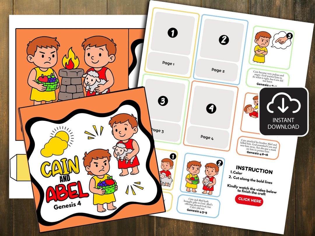 Cain and Abel Mini Book, Bible Story Craft, Bible Lesson, Memory Game ...