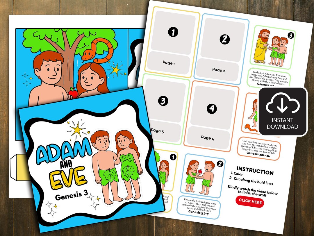 Adam and Eve Mini Book, Bible Story Craft, Bible Lesson, Memory Game ...
