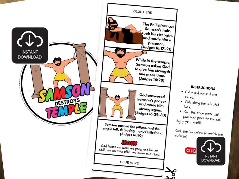 Samson Strength Folding Surprise Bible Craft, Bible Lesson, Samson ...
