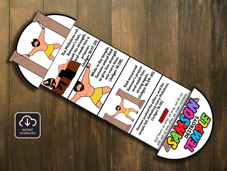 Samson Strength Folding Surprise Bible Craft, Bible Lesson, Samson ...